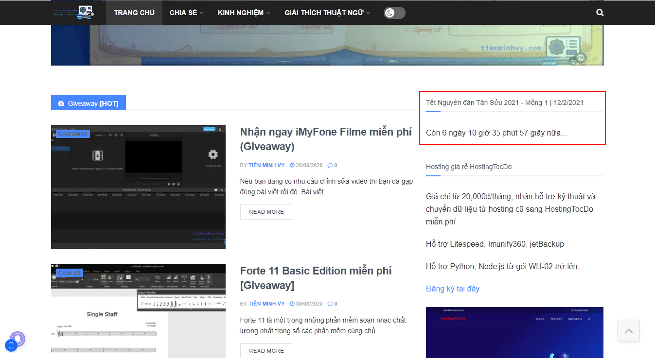 Code đồng hồ đếm ngược (countdown timer) 2021- Tiền Minh Vy